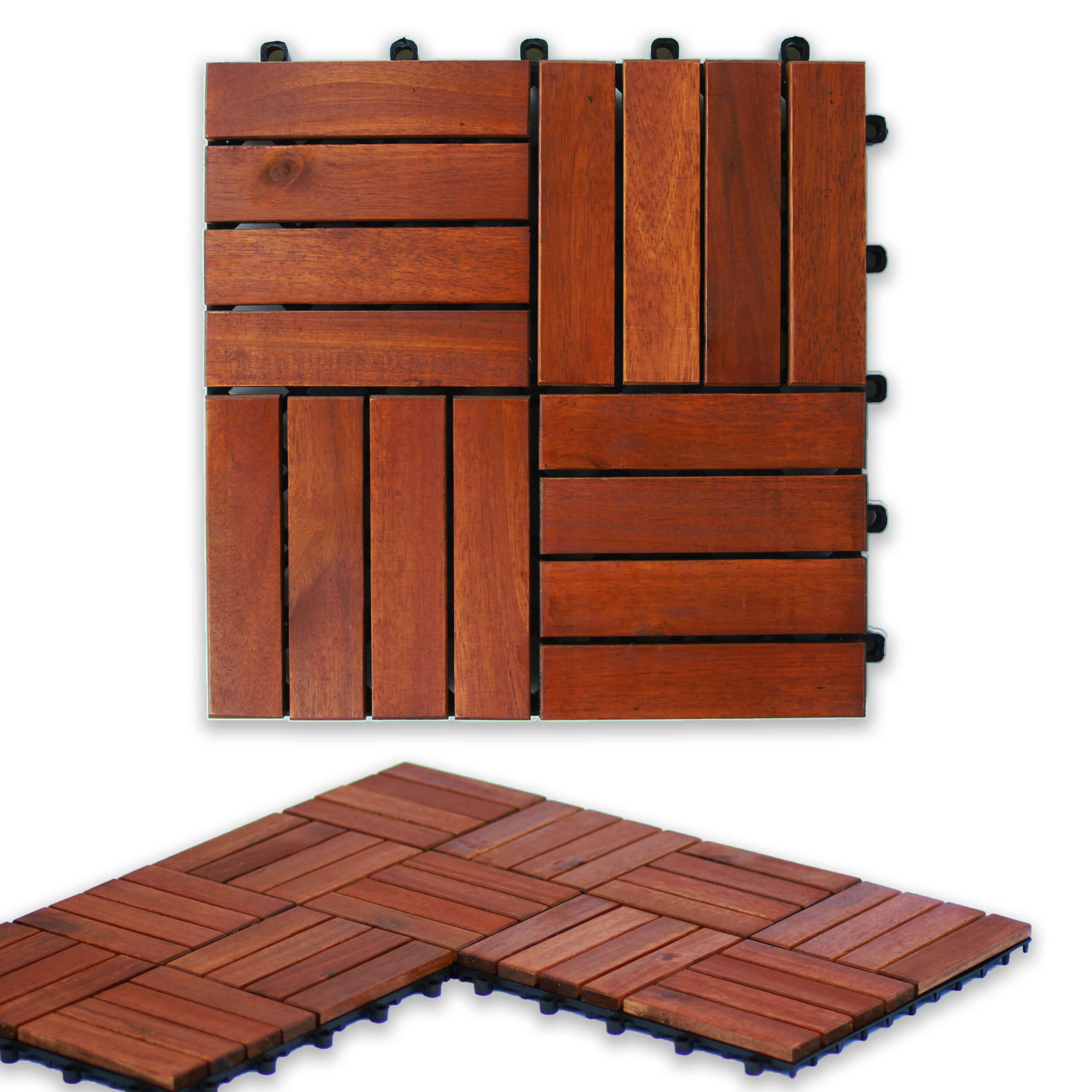 TIMBERHOLM – Interlocking Acacia Wood Deck Tiles,Box of 10 12 in x 12 ...